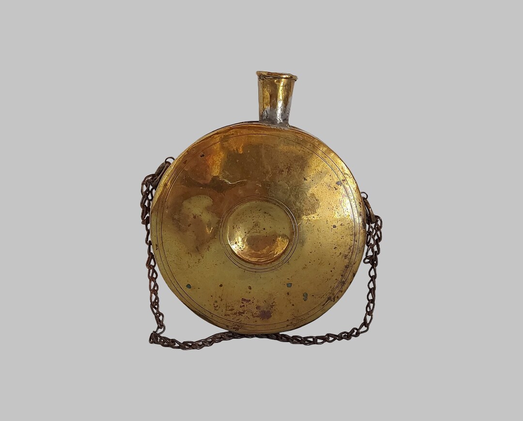 Antique Brass Canteen: Rustic Flask Pendant, Primitive Collectible - Etsy