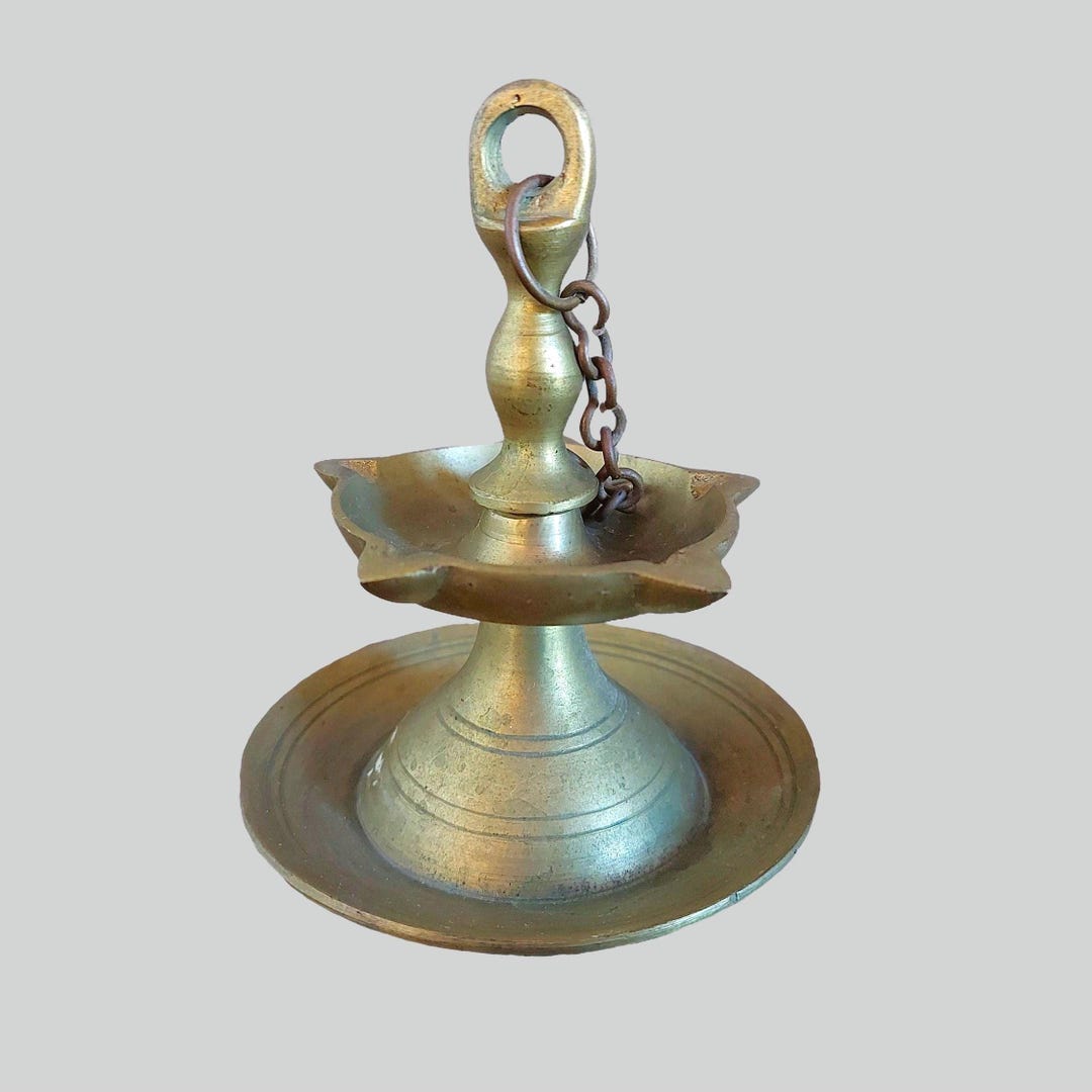 Antique Brass Hanging Diya Lamp: Indian Ethnic Oil Lamp With Chain - Etsy