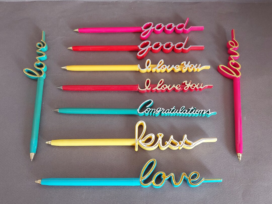 Vintage Writing Pens 80s 90s Novelty Pens / Love / Kiss / Good / I Love ...