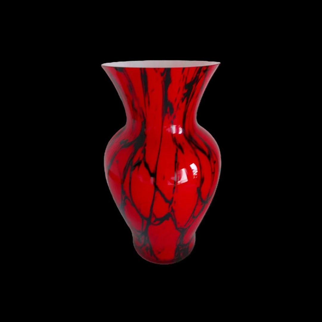 Vintage Studio Red Lava Glass Vase Handblown Cameo Style Mid-century ...