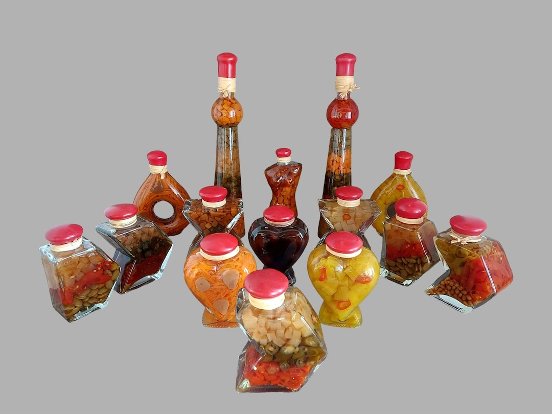 Infused Vinegar Bottles: Vintage Kitchen Decor, Colorful Fruit ...