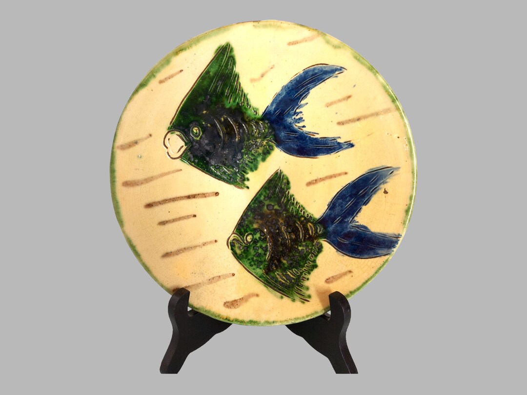 Mid-century Glazed Ceramic Fish Plate Handcrafted Studio Pottery Art ...