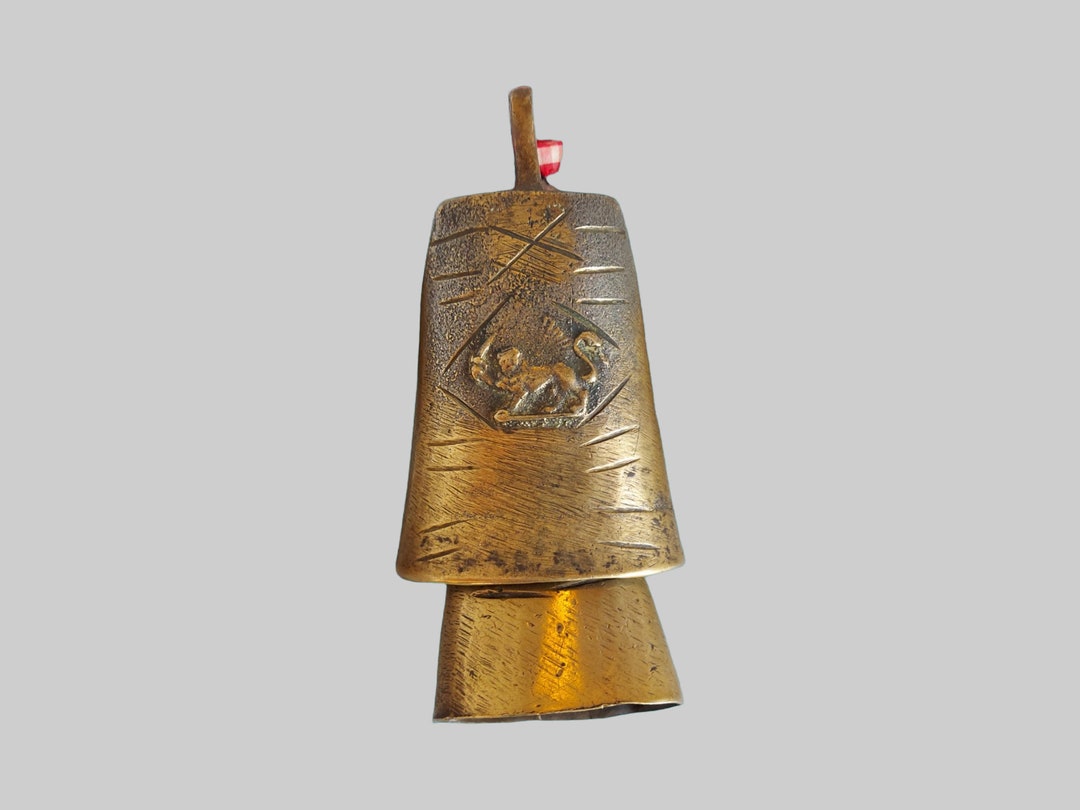 Rare 19th Century Handcrafted Bronze Cow Bell With Lion Emblem - Rustic ...
