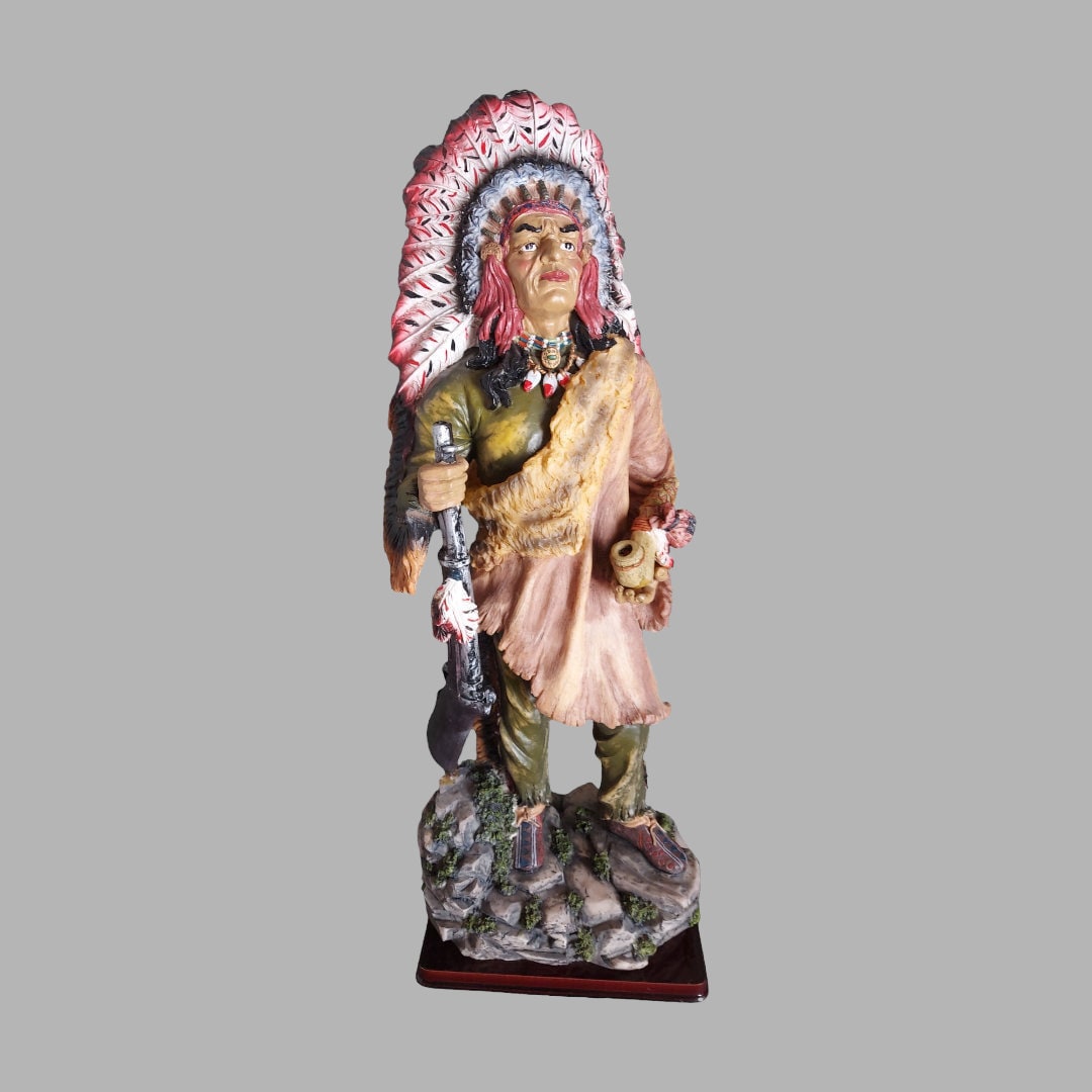 Vintage Native American Chief Statue 20'' Hand Painted Figurine - Home ...