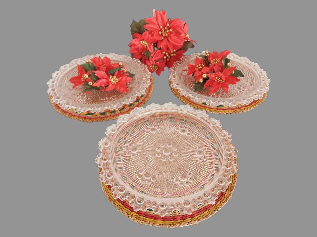 Vintage Glass Plates - Italian Baroque Ice Bark Textured Bubble Lace ...