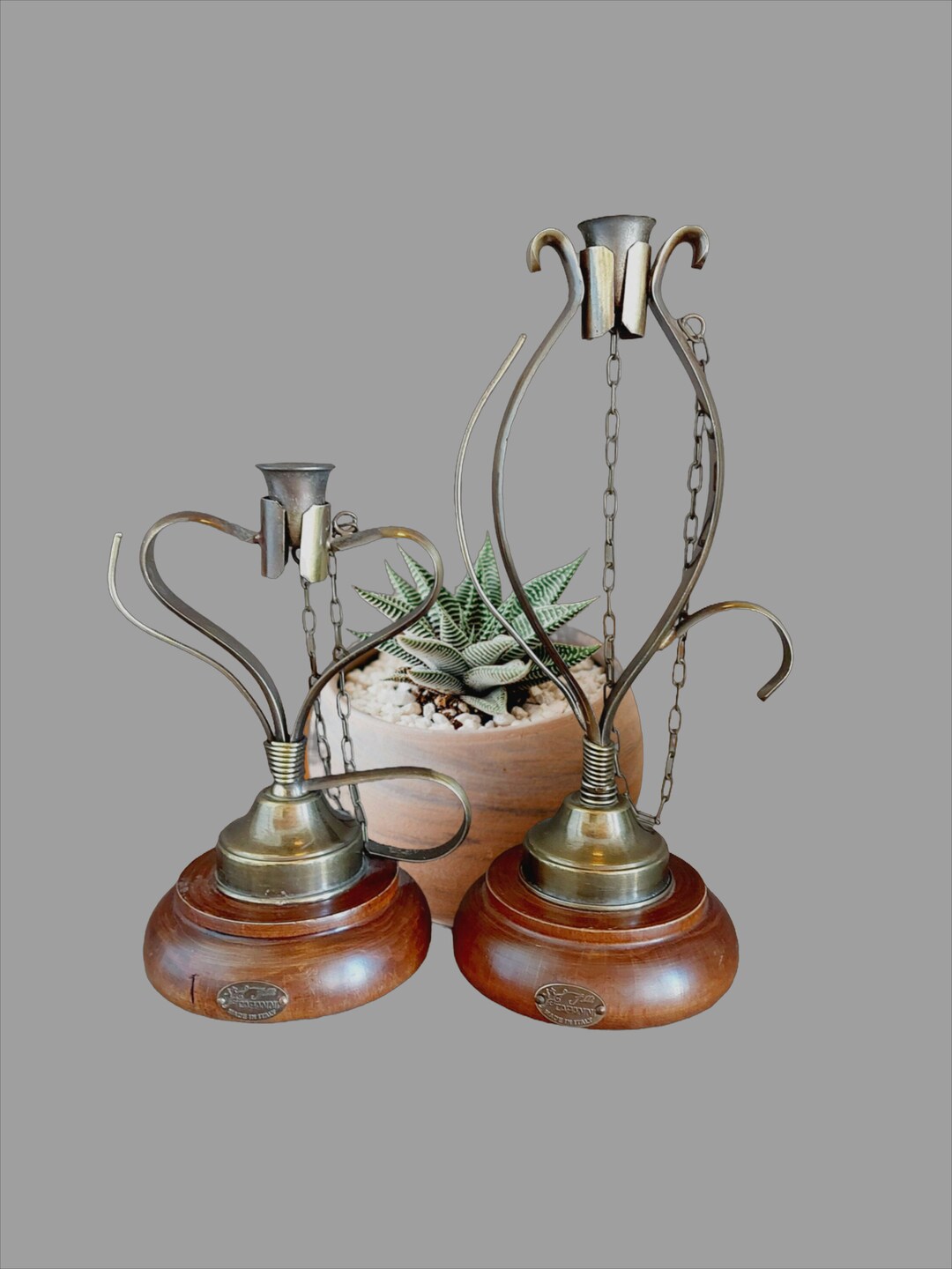 Rustic Candlestick Holders - Unique Wood and Metal Art Set - Vintage ...