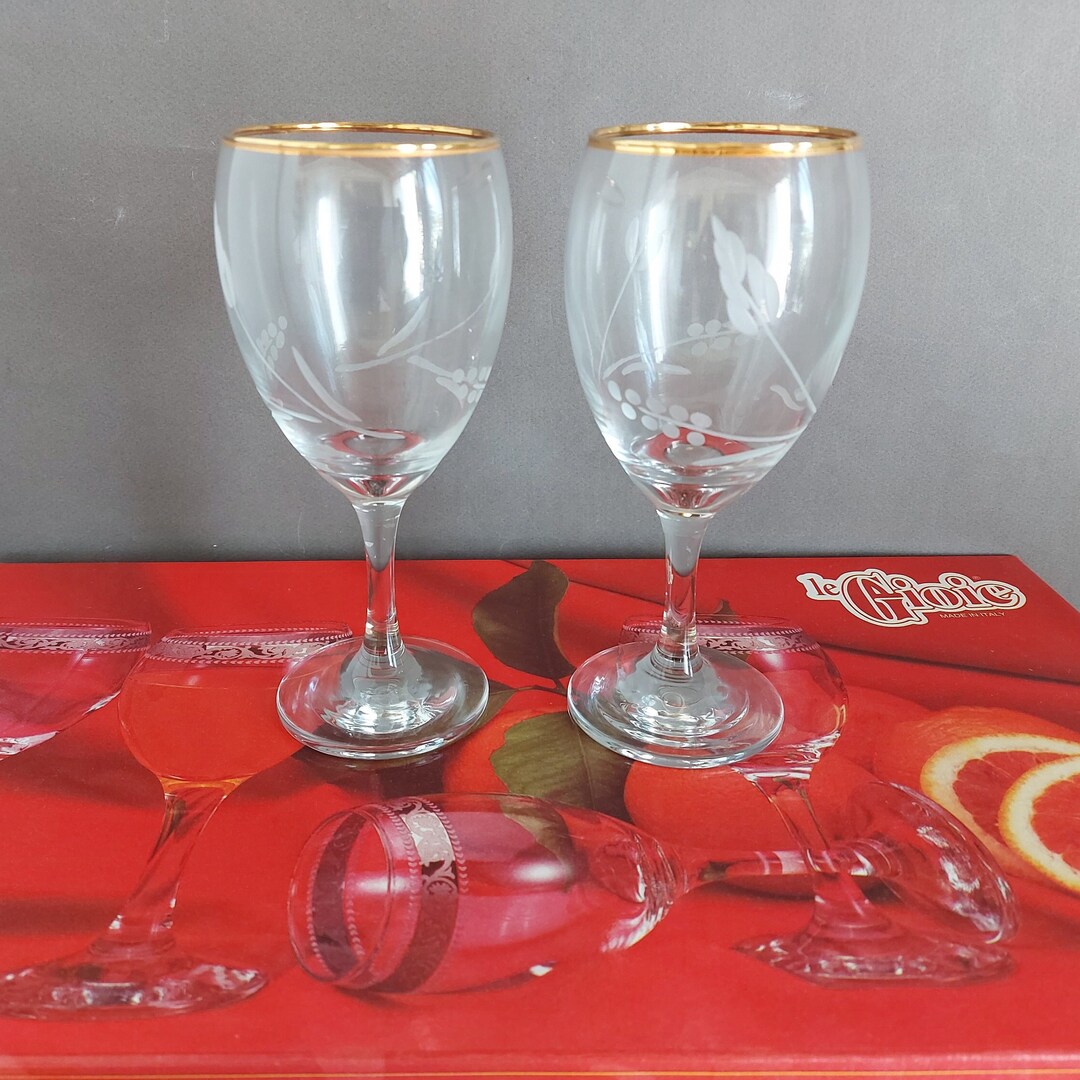 Hand Cut Crystal Glass Wine Glasses Gold Rim Set of 6 Boxed Le - Etsy