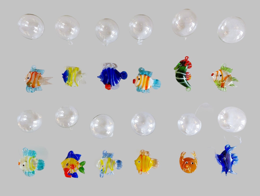 12 Piece Hand-blown Glass Floating Fish Figurine Set - Aquarium Decor ...