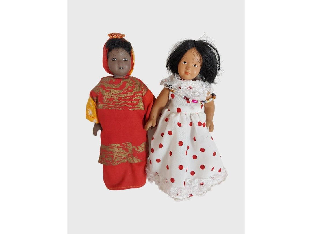 Vintage African American Ceramic Dolls Set - 2 Handmade Jointed Pottery ...
