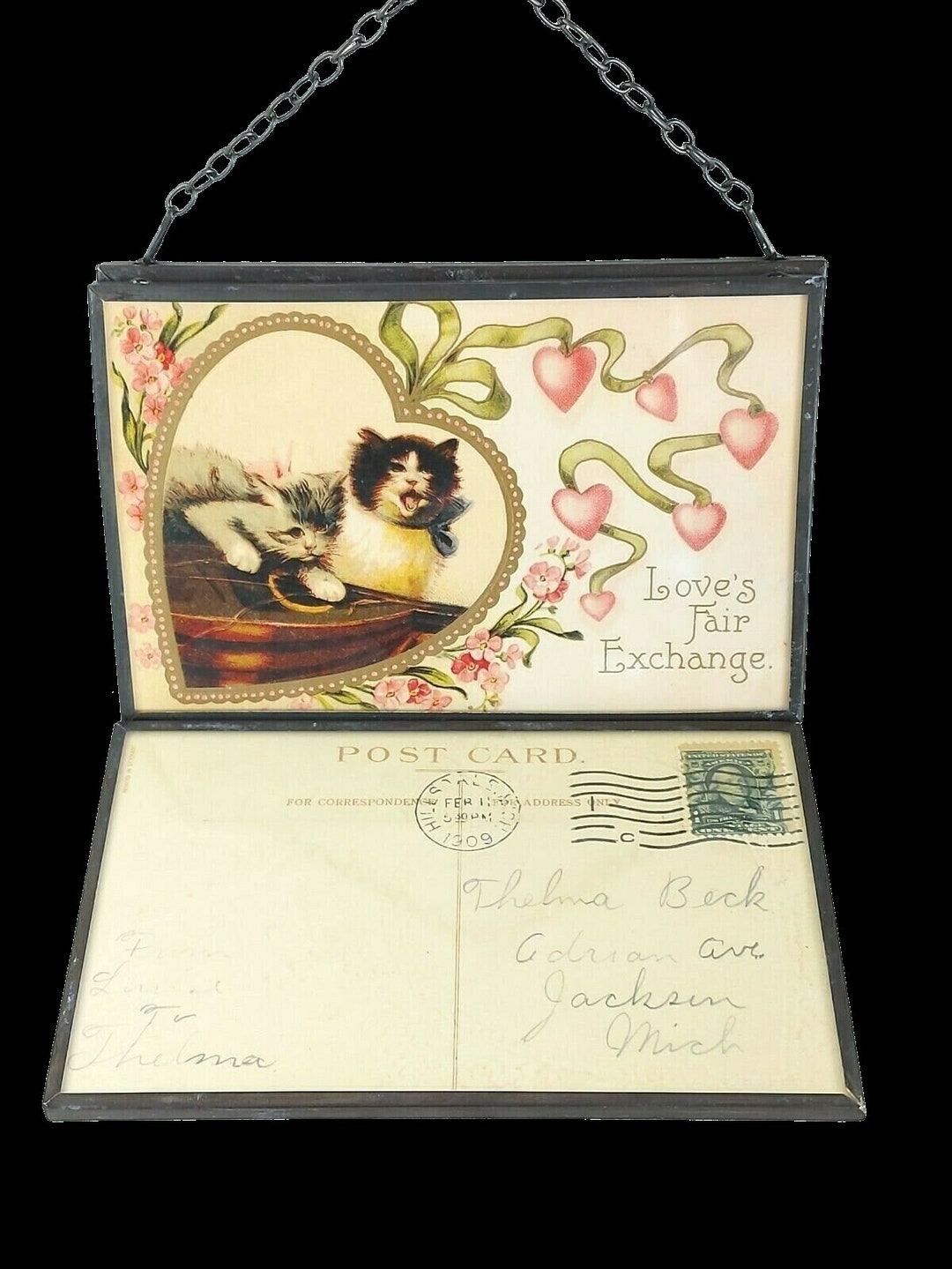 Metal Double Glass Frame Set of 2 With Antique Postcards - Love's Fair ...