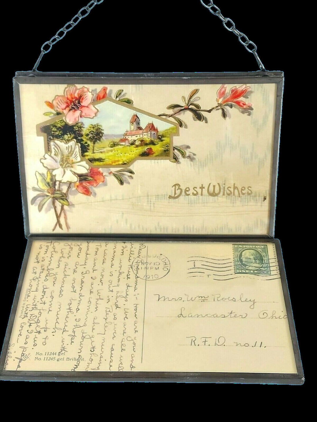 Best Wishes - Metal Double Glass Frame Set of 2 With Antique Postcards ...