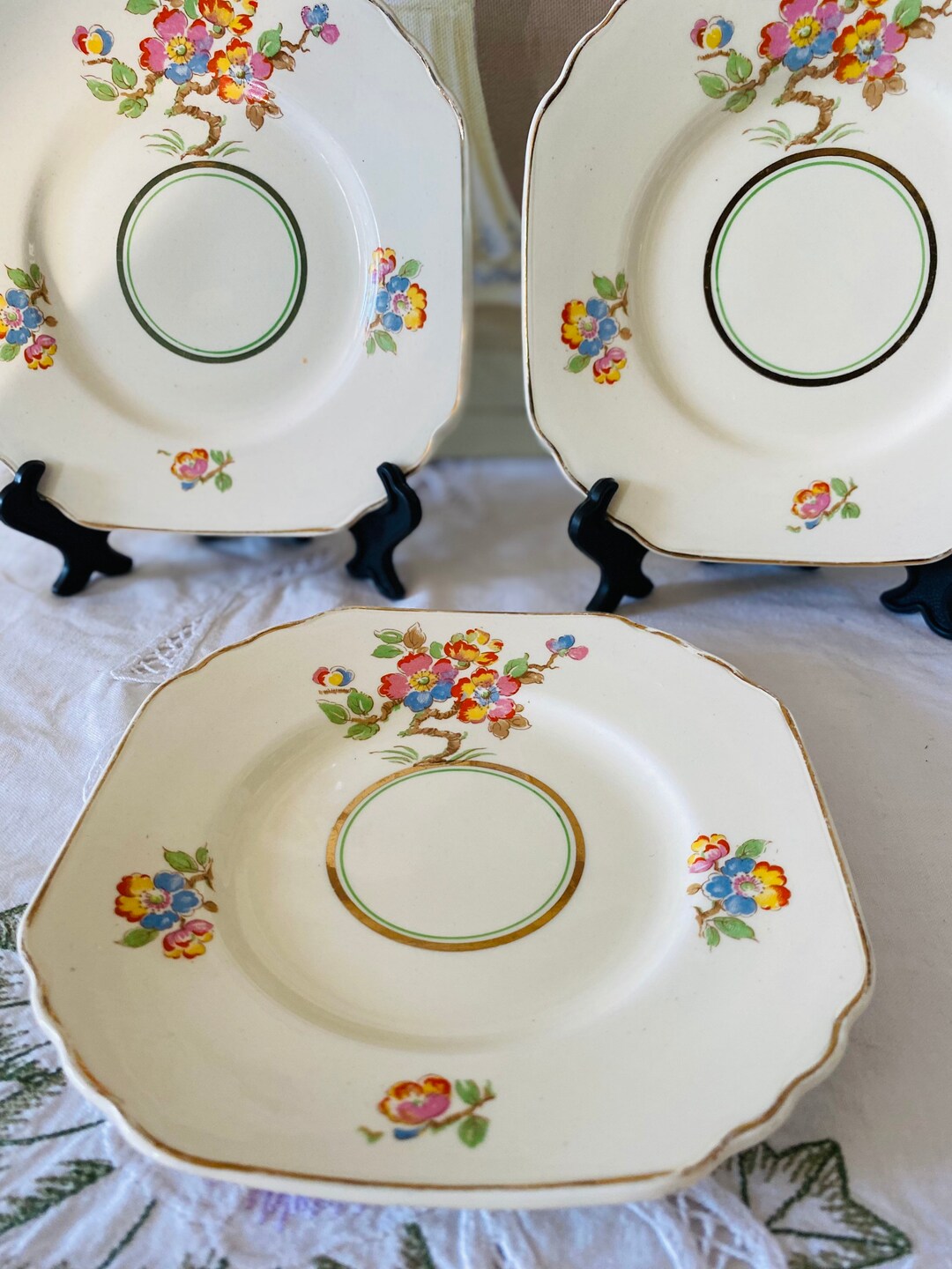 Vintage Wedgwood Evesham Tea Plates: Floral Art Deco Set of 3 - Etsy