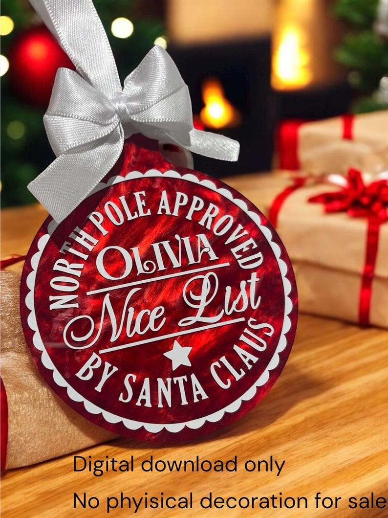 SVG Santas Nice List Medal Christmas Cut File for Flat Acrylic Bauble ...