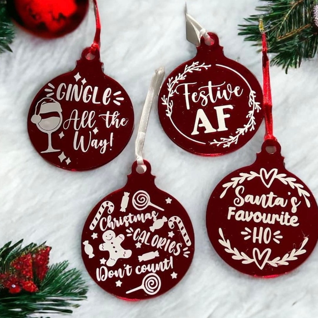 SVG Christmas Cut File Bundle for Flat Acrylic Bauble, Perfect for Market Makes, Funny, Humour ...