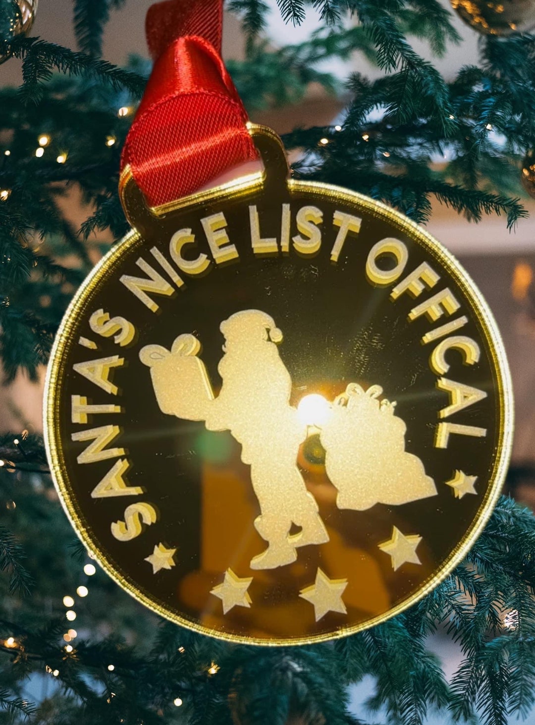 SVG Santas Nice List Medal Christmas Cut File for Flat Acrylic Bauble ...