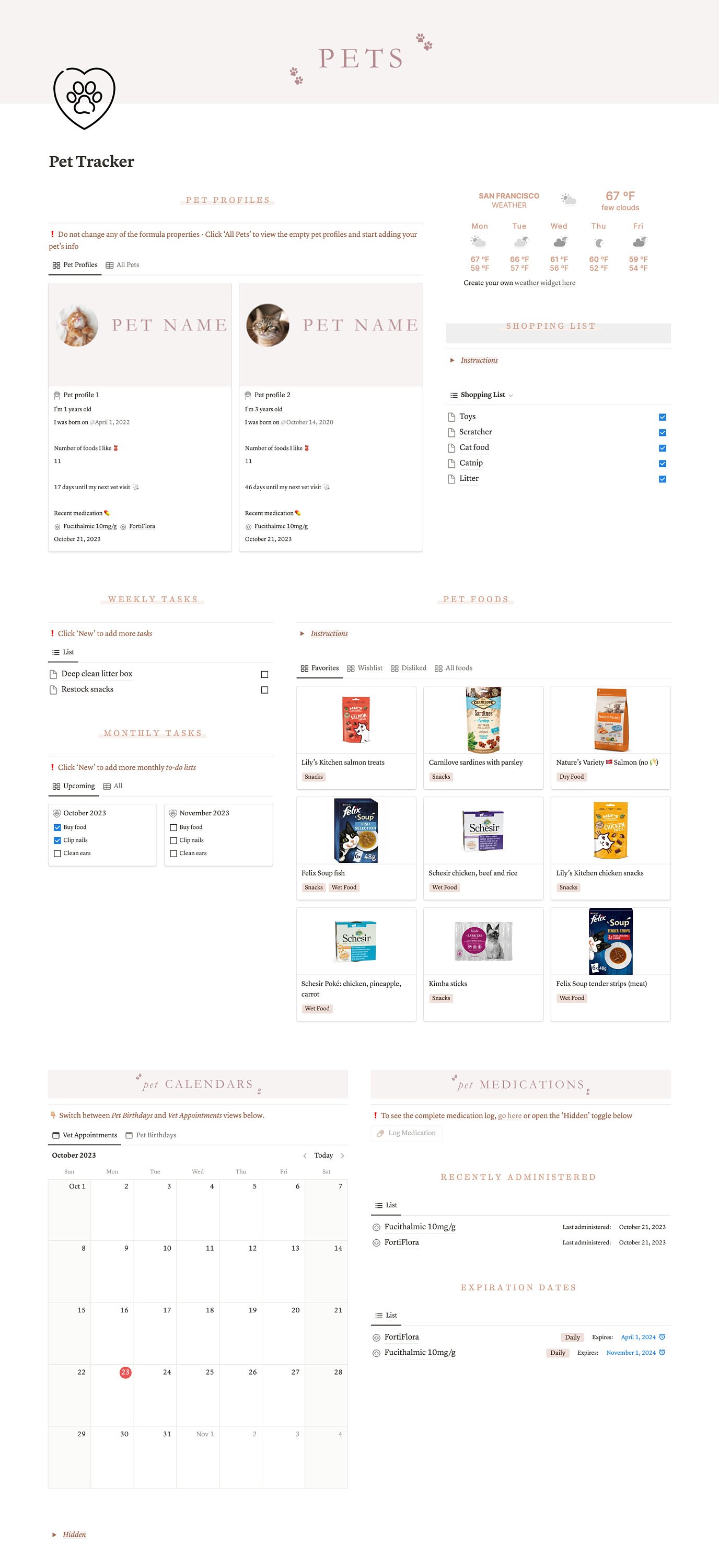 Notion Template Pet Tracker, Pet Dashboard, Medication Log, Pet Food ...