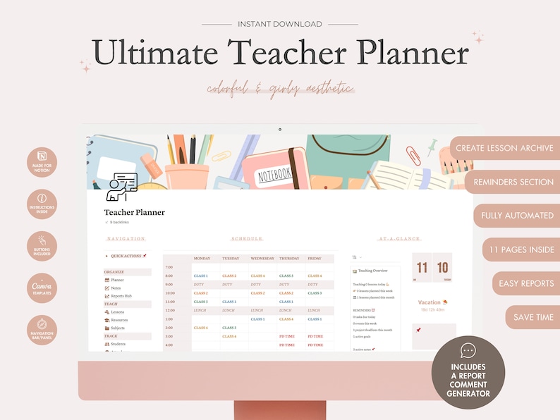 Teacher Planner Notion, Lesson Planner, Report Card Generator, Reusable ...
