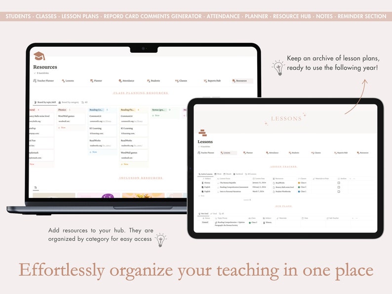 Teacher Planner Notion, Lesson Planner, Report Card Generator, Reusable ...
