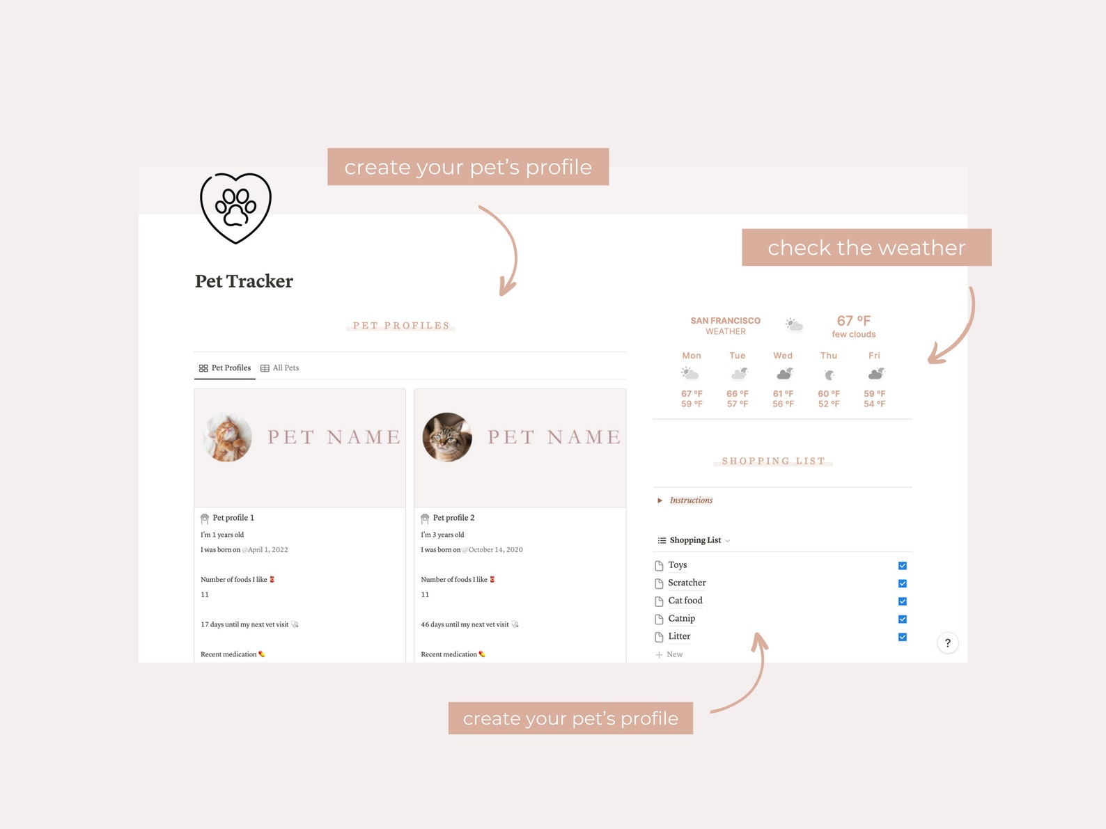 Notion Template Pet Tracker Pet Dashboard Medication Log - Etsy