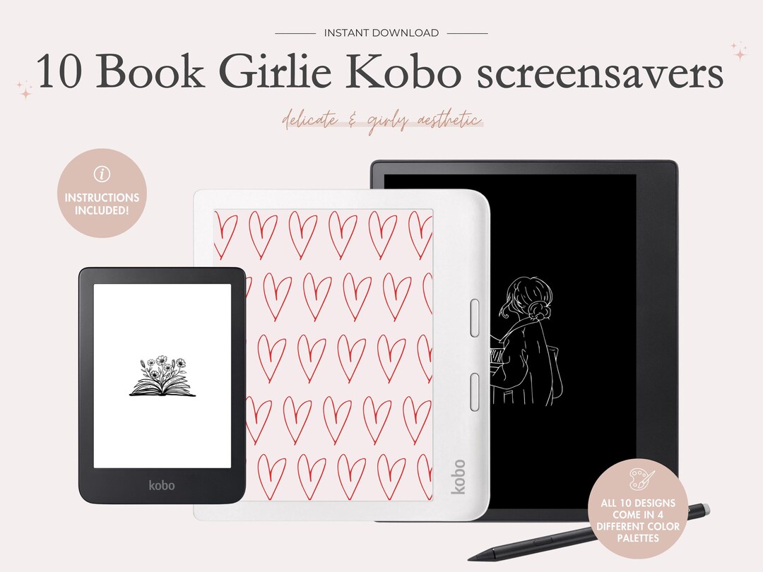 Set of 10 BOOK GIRLIES Lock Screens for Kobo Ereaders, Libra Sage Nia ...