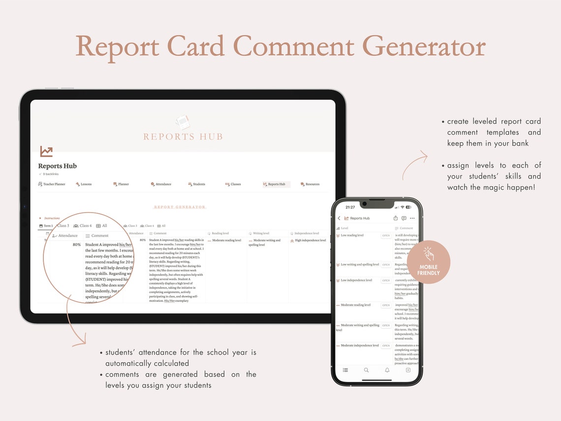 Teacher Planner Notion, Lesson Planner, Report Card Generator, Reusable ...