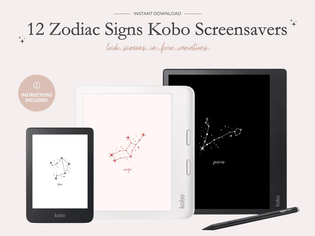 12 ZODIAC SIGNS Lock Screens for Kobo Ereaders, Libra, Sage, Nia, Clara ...