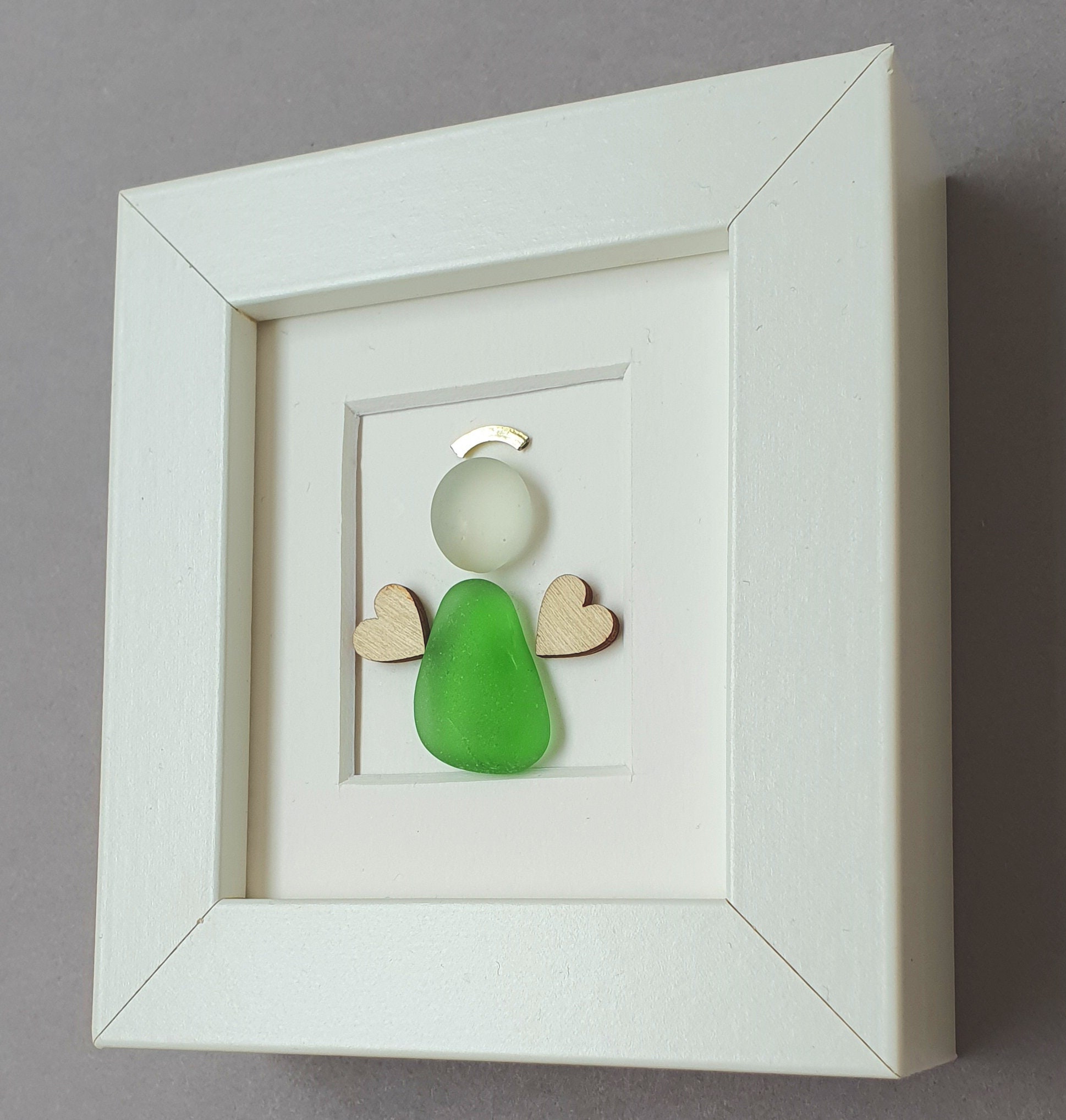 Pebble Picture Mini Guardian Angel Sea Glass Green White | Etsy