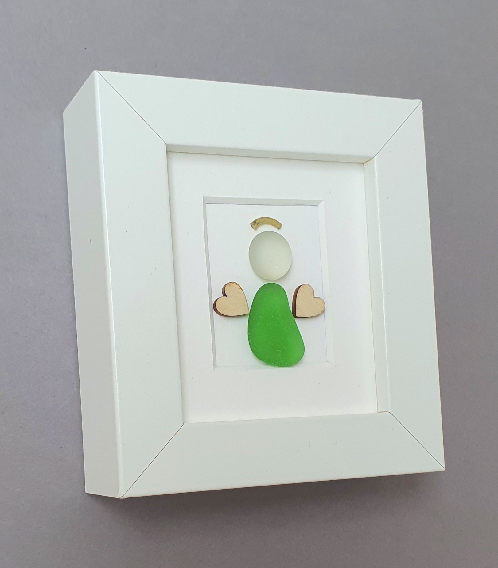Pebble Picture Mini Guardian Angel Sea Glass Green White | Etsy