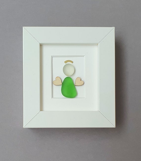 Pebble Picture Mini Guardian Angel Sea Glass Green White | Etsy