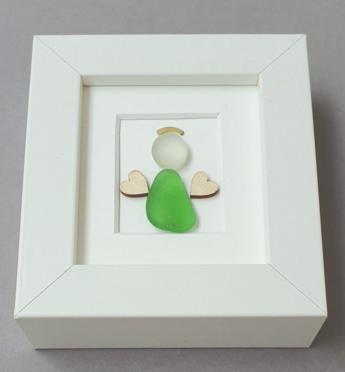 Pebble Picture Mini Guardian Angel Sea Glass Green White | Etsy