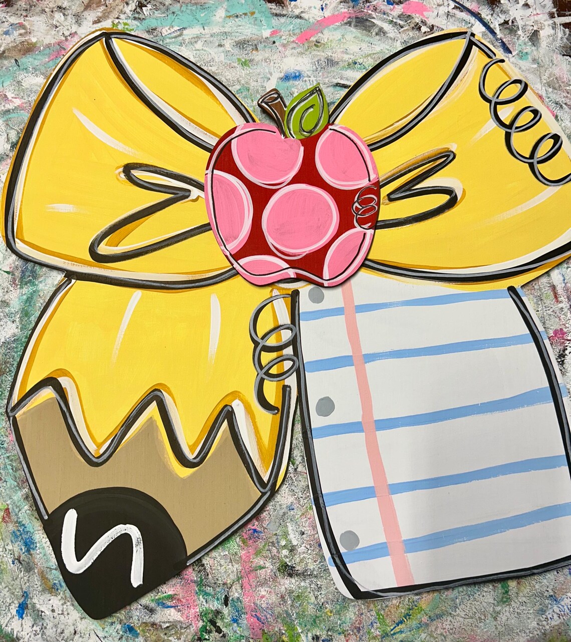 Teacher Pencil and Paper Bow Door Hanger, With Apple Attachment and ...