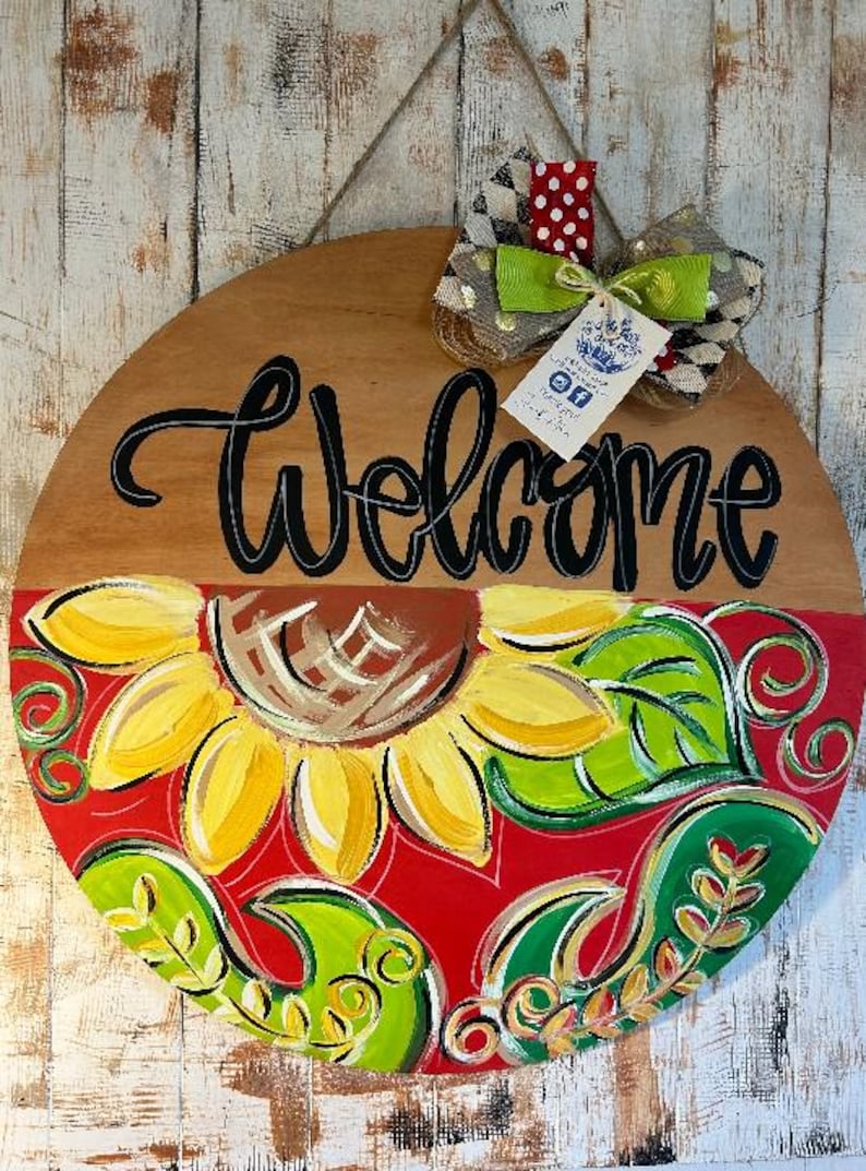 Red With Sunflower Welcome | Floral Door Decor | Welcome Door Sign - Etsy