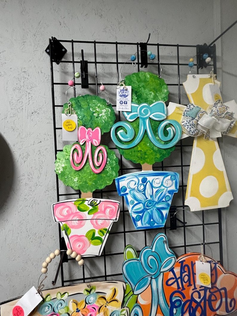 Colorful Topiary Door Hangers With 3D Bow, Hand Painted - Etsy