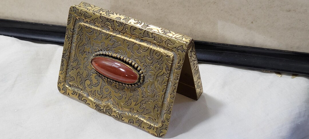Vintage Bohemian Brass and Glass Cabochon Card Case - Etsy