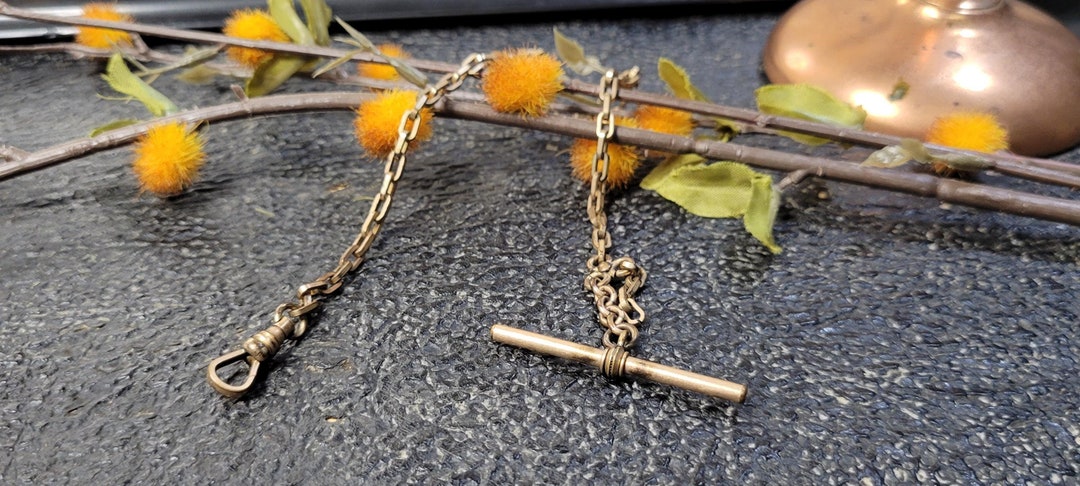Antique Watch Chain With Swivel Clip and Clasp, Gold Plated and Signed ...