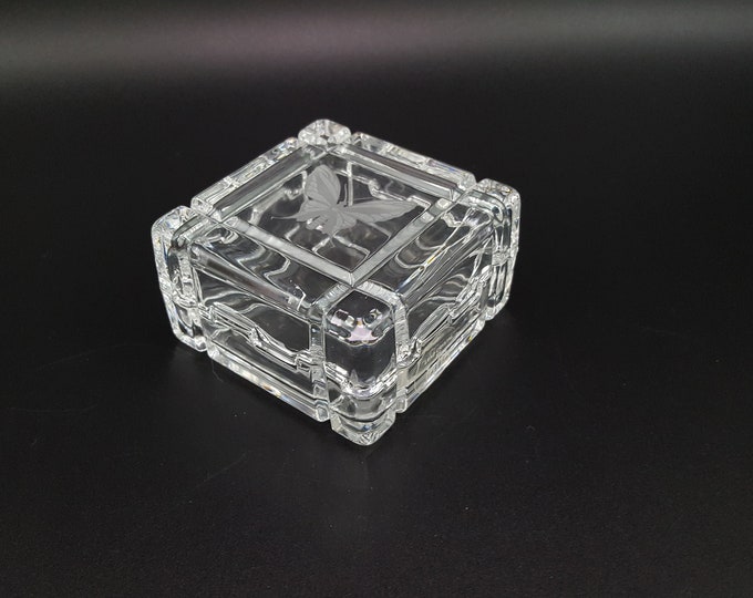 Jaffa Crystal Square Trinket Box W Etched Butterfly FREE SHIPPING - Etsy