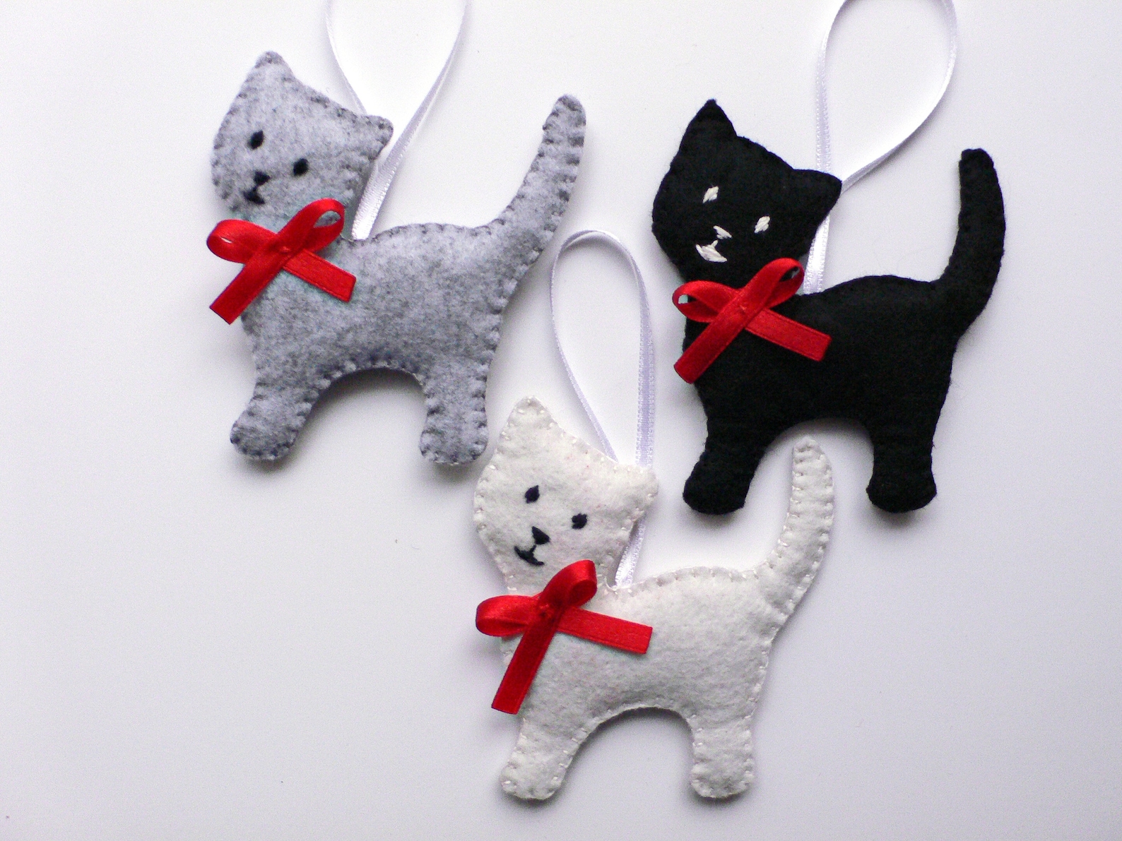 Set of 3 Felt Cat Christmas Tree Ornaments Handmade Felt - Etsy