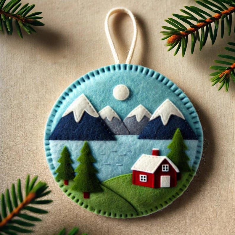 DIY Felt Ornament Landscape With Scandinavian Cottage PDF Pattern ...