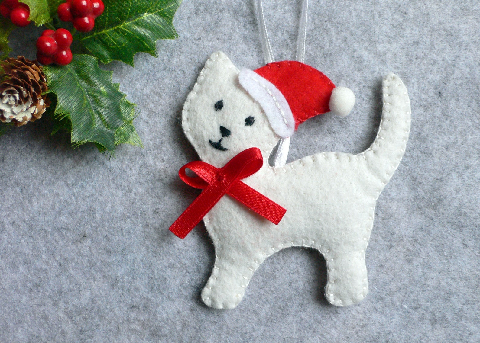 Set of 3 Felt Cat Christmas Tree Ornaments Handmade Felt - Etsy