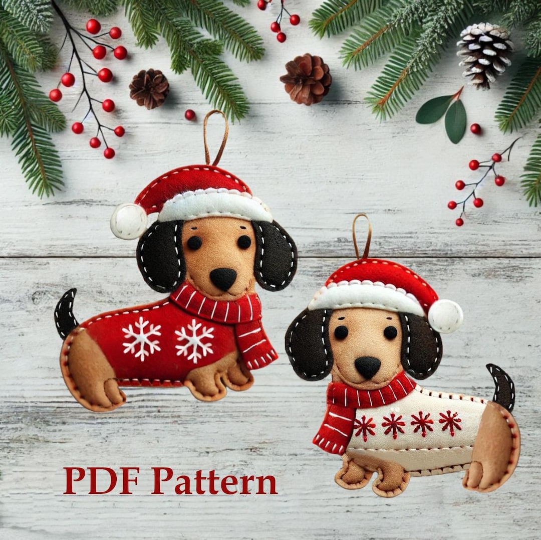 Felt Dachshunds PDF Pattern and Tutorial, Sewing Craft, Christmas Puppy ...
