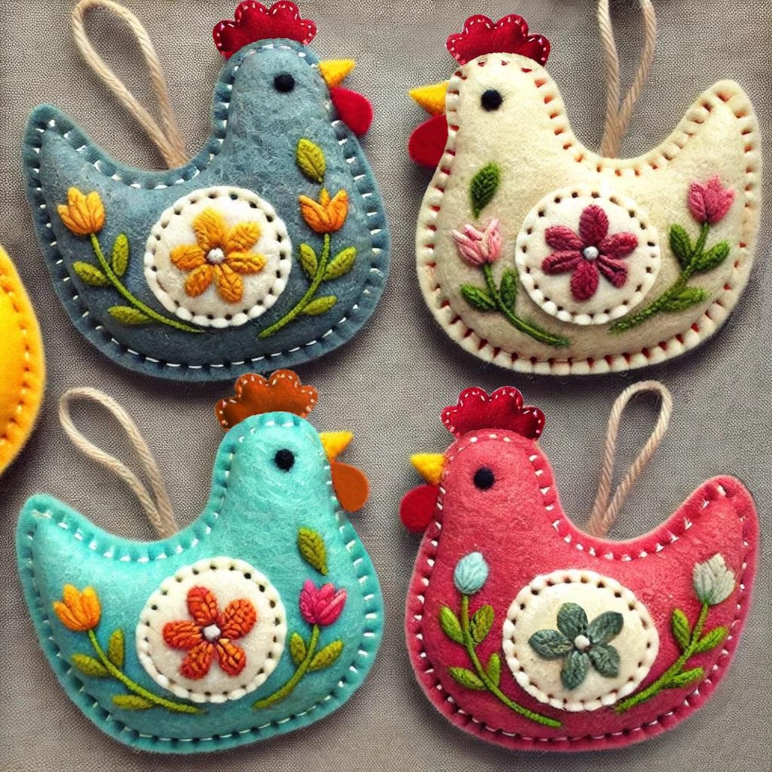 Felt Easter Hen Ornaments Pattern DIY Sewing Craft Project Felt Hen ...