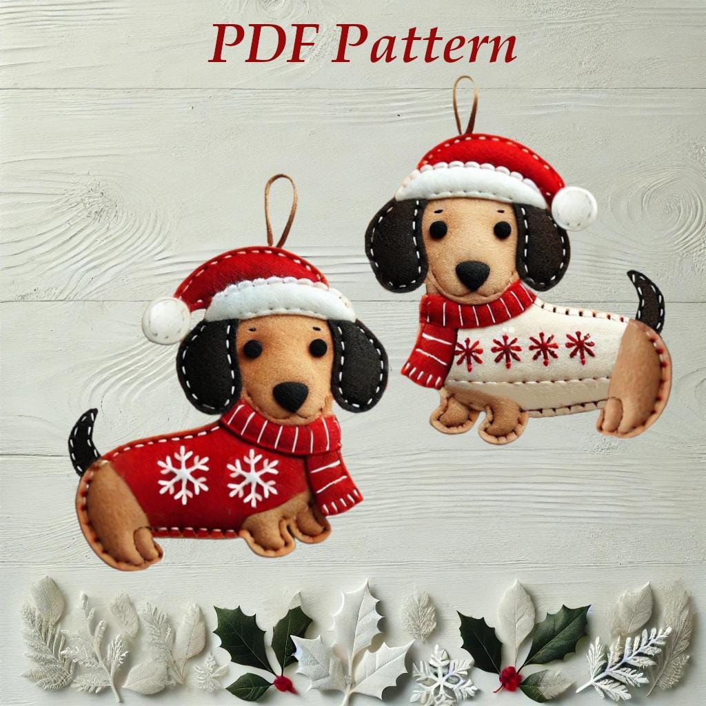 Felt Dachshunds PDF Pattern and Tutorial, Sewing Craft, Christmas Puppy ...