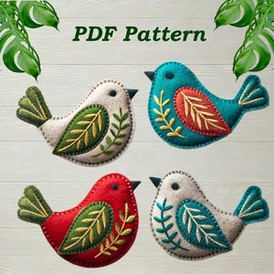Colorful Felt Bird Ornament Pattern DIY Sewing Craft Project Felt Bird ...