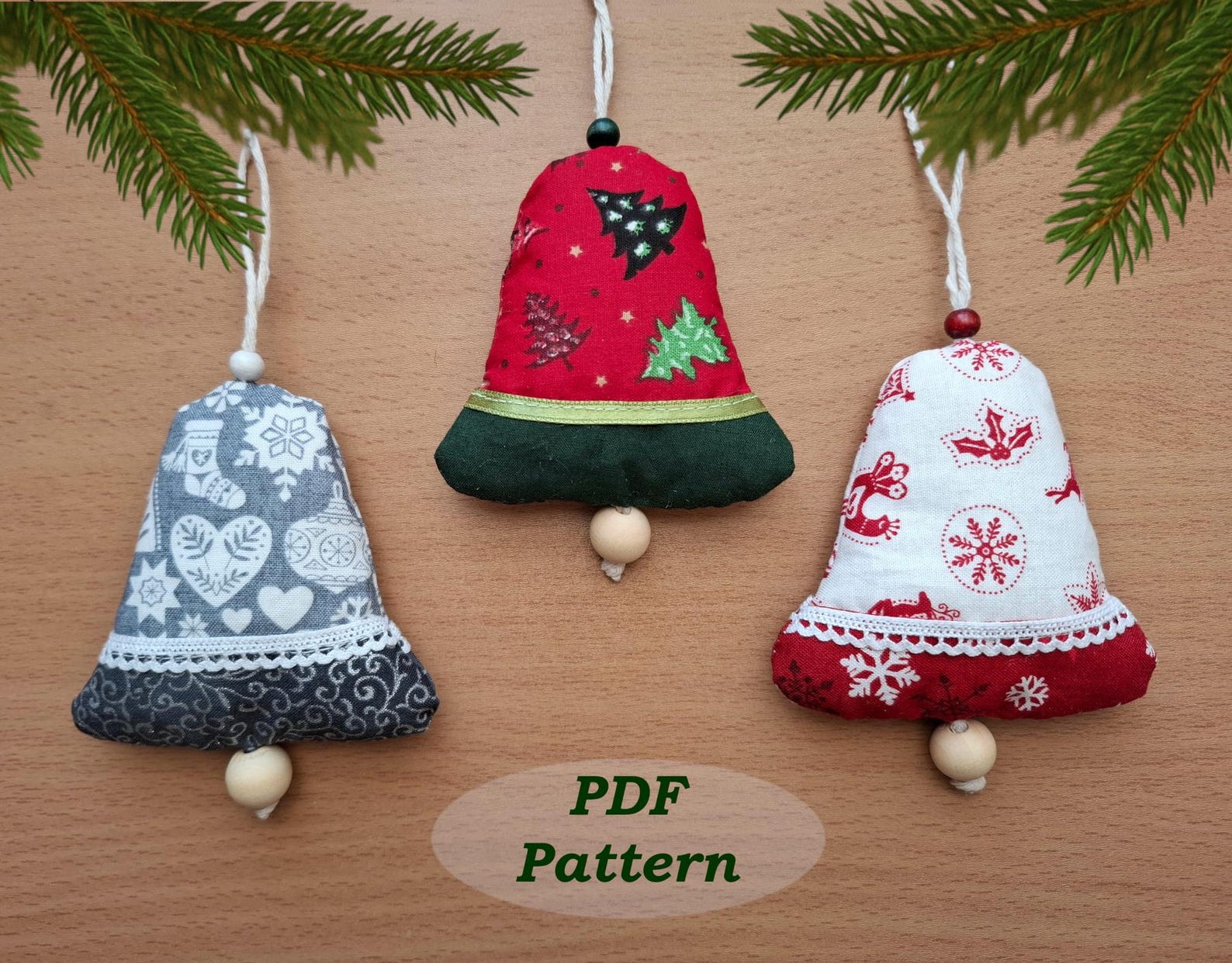 Fabric Christmas Bell Ornament Sewing Pattern and Tutorial, Two Sizes ...