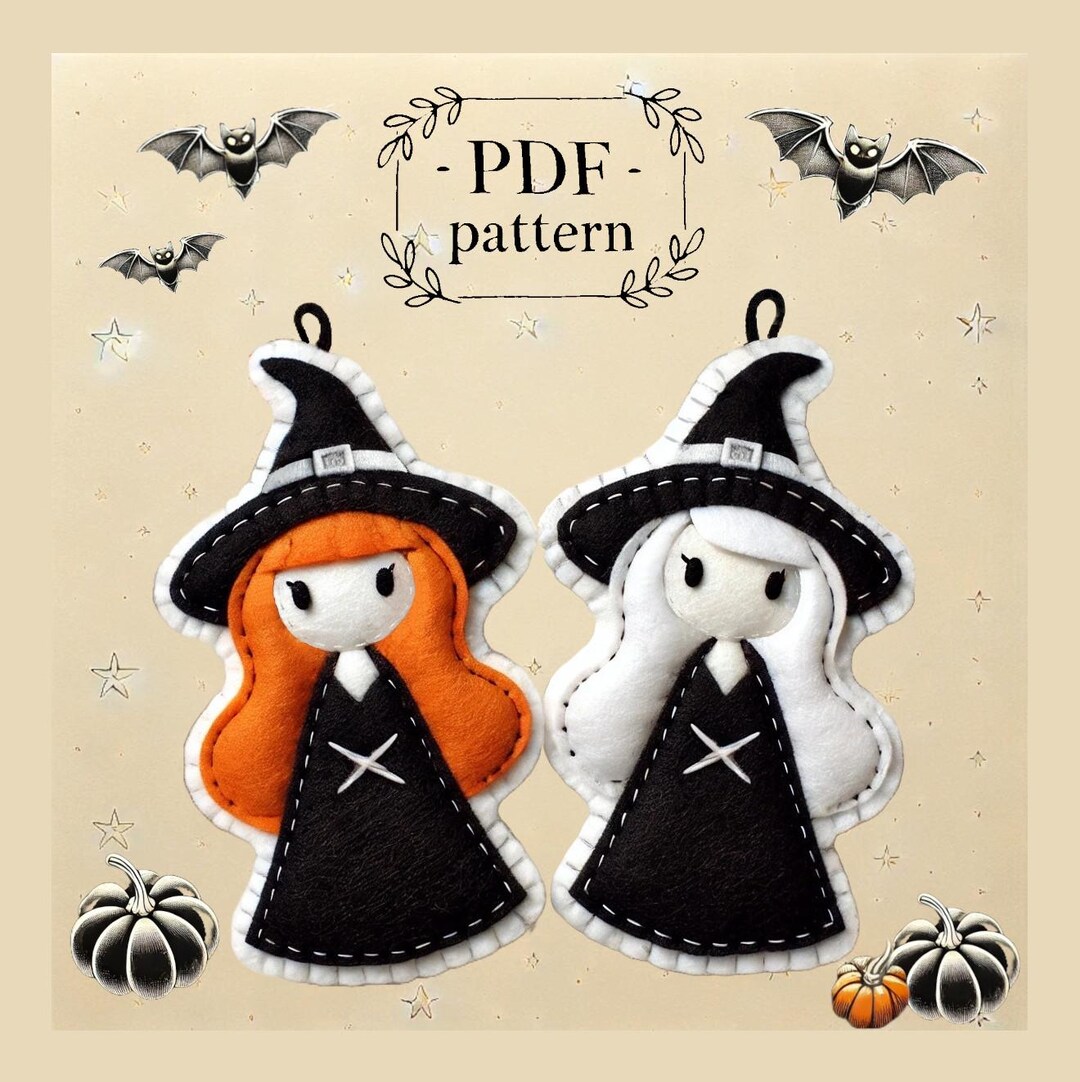 Felt Witches PDF Pattern and Tutorial, Sewing Craft, Halloween Witch ...