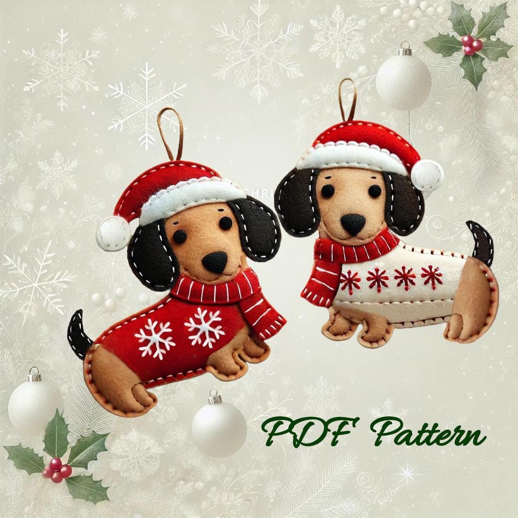 Felt Dachshunds PDF Pattern and Tutorial, Sewing Craft, Christmas Puppy ...
