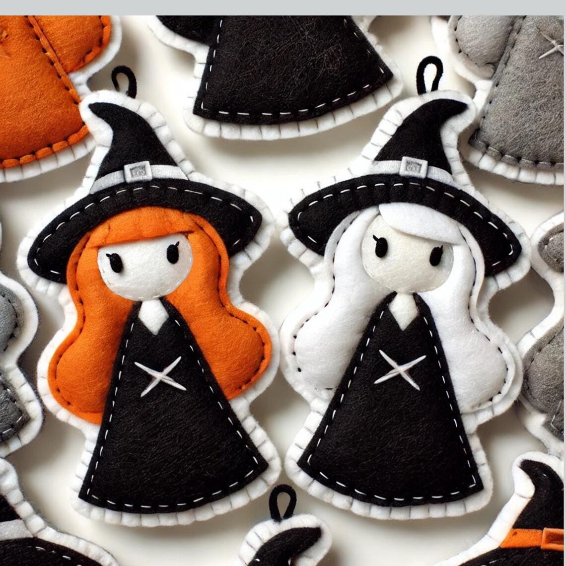 Felt Witches PDF Pattern and Tutorial, Sewing Craft, Halloween Witch ...