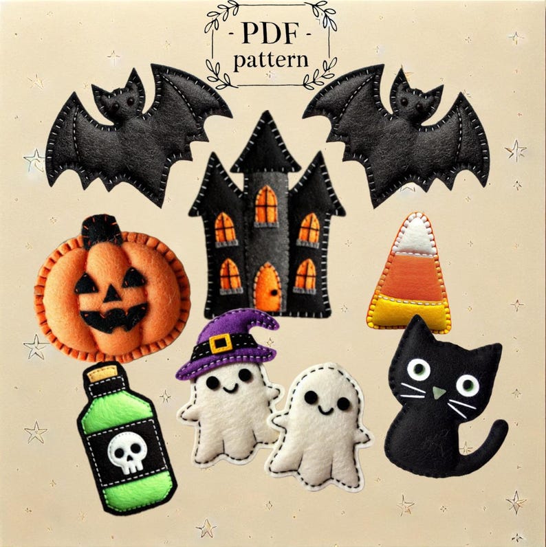 Halloween Ornaments Set of 7 PDF Sewing Pattern & Tutorial, Handmade ...