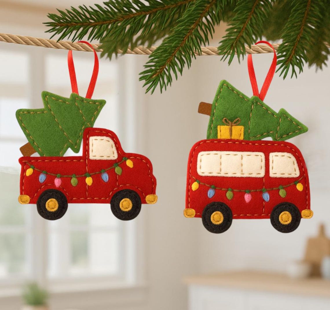 Felt Bus and Truck Christmas Ornament Pattern & Tutorial, Hand Sewing ...