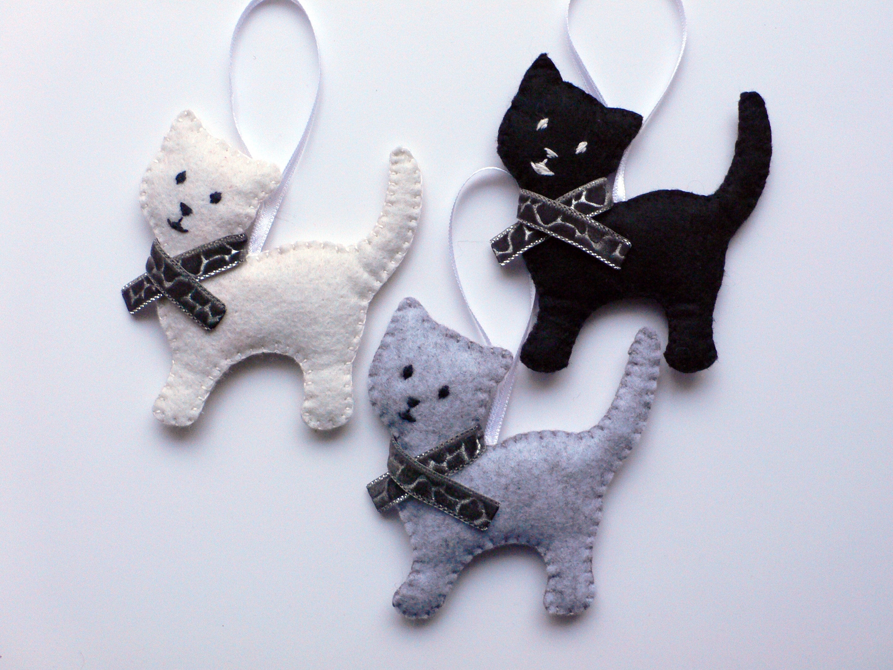 Set of 3 Felt Cat Christmas Tree Ornaments Handmade Felt - Etsy